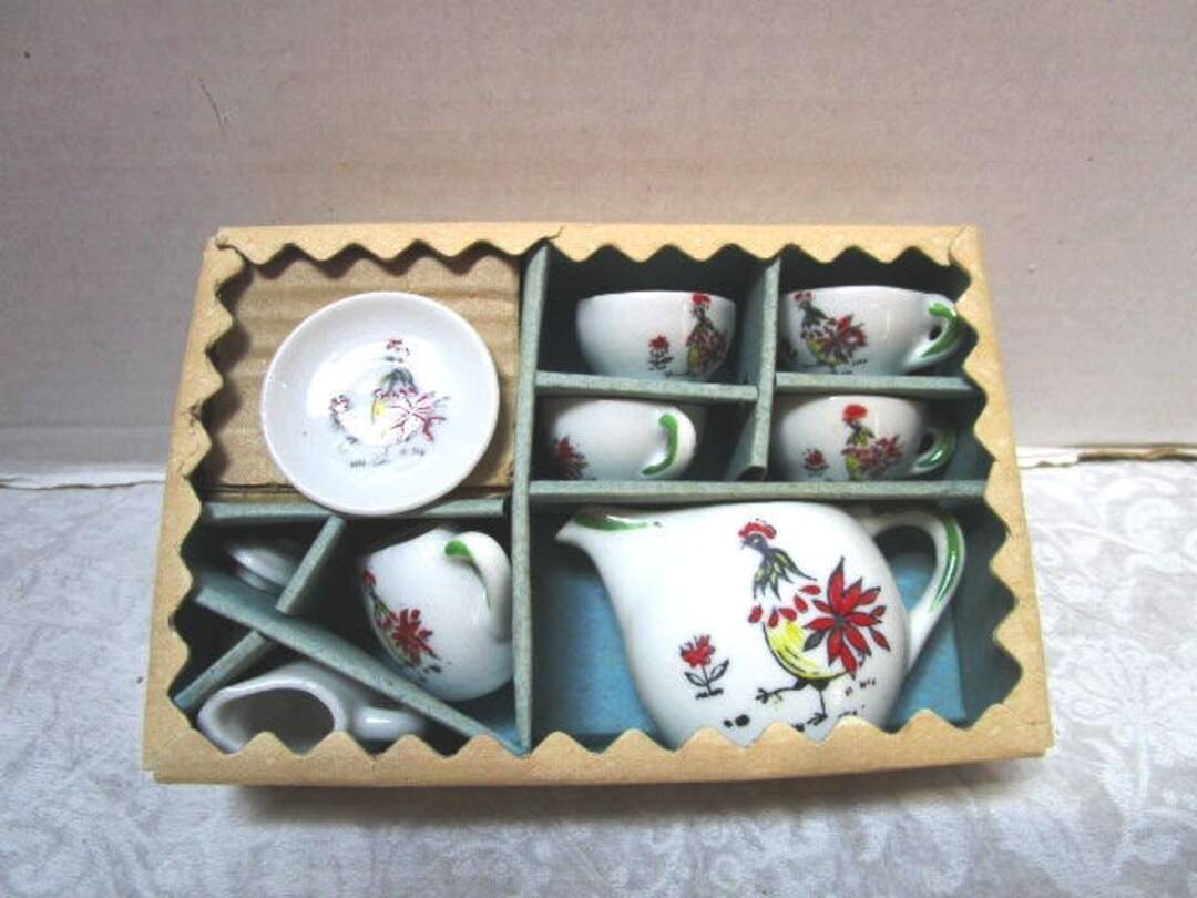 Sweet Vintage China Tea Set in Original Box W/ Sweet Graphics of Boy ...