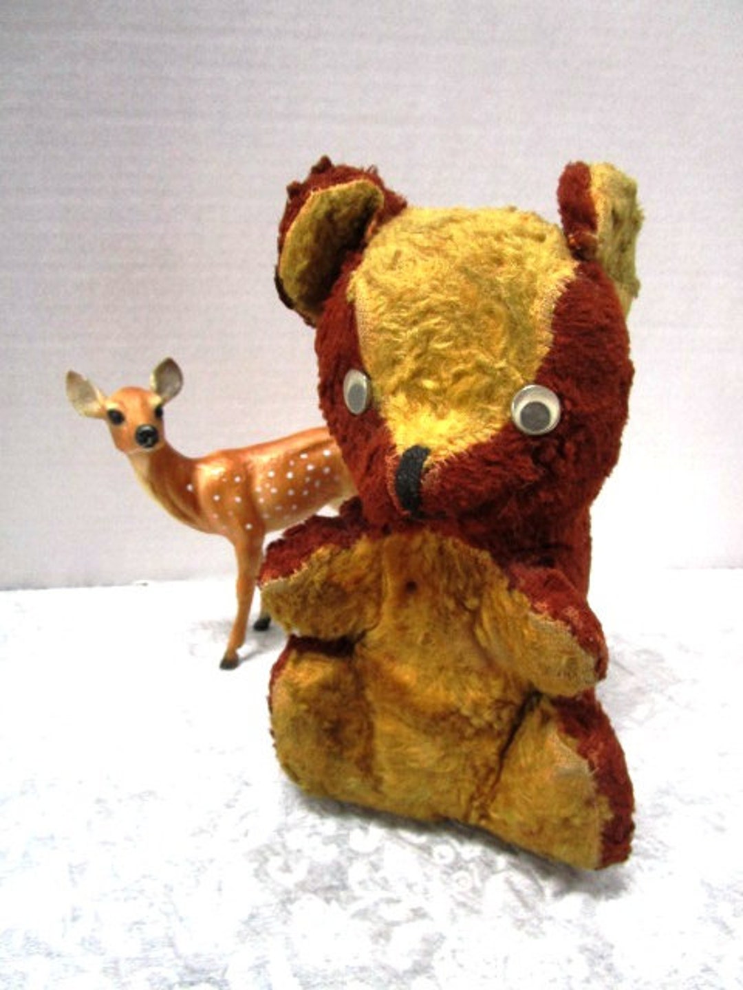 Vintage Teddy Bear, Well Worn W/ Love, Googly Eyes, Stub Tail, Straw ...