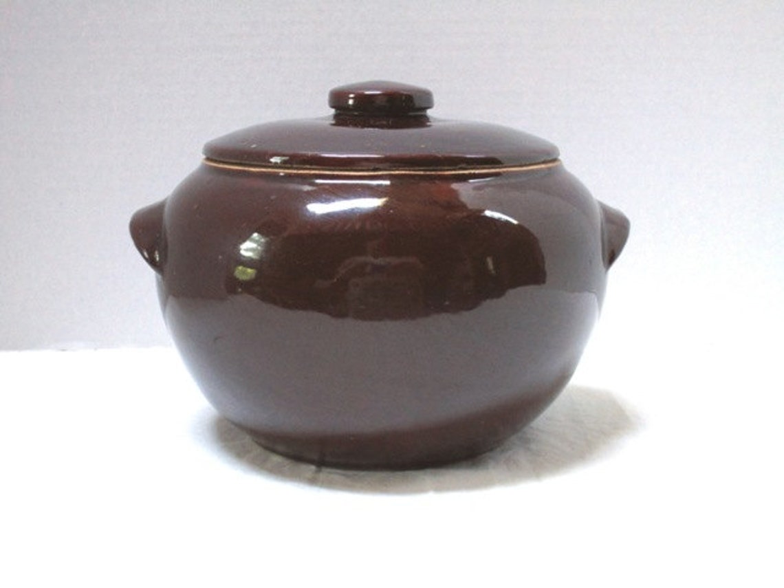 Vintage Bean Pot W/ Lid Brown Bean Crock Ovenware Casserole - Etsy