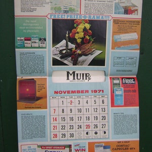 Vintage 1971 Calendar, Muir Drugstore, New Year Advertising, Unused ...