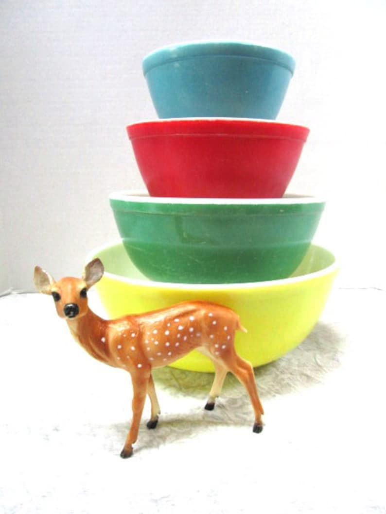 Rare Vintage Pyrex Nesting / Mixing Bowls, Gooseberry Cinderella Bowls ...