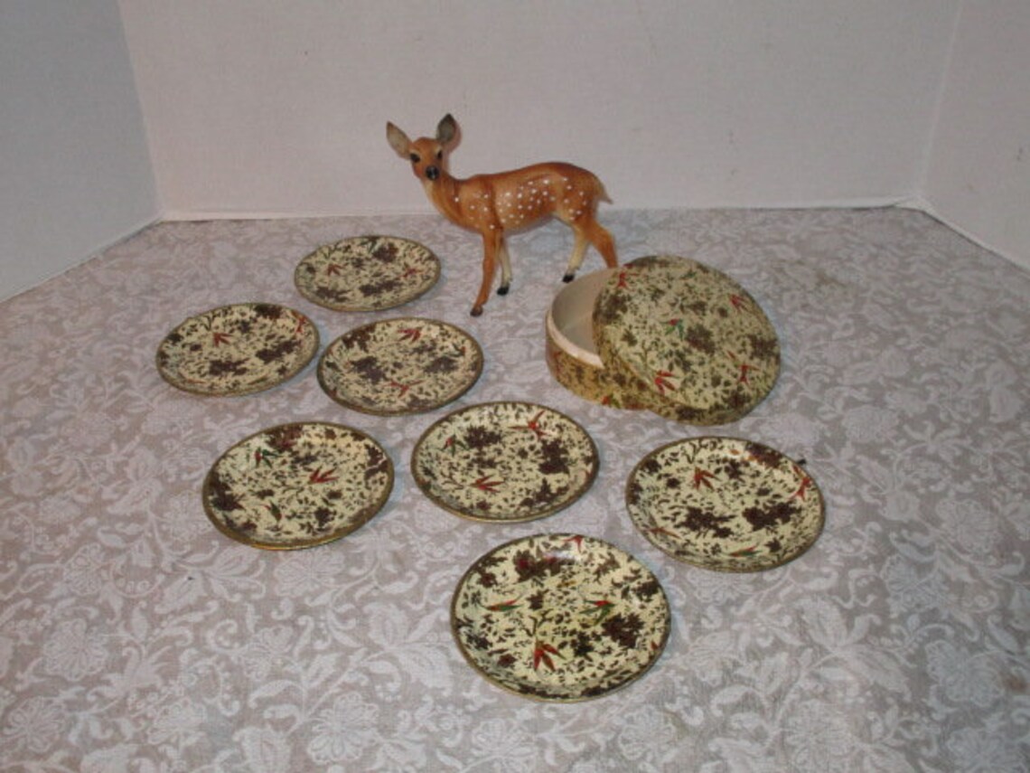 Vintage Coaster Set W/ Round Box Florentine Gold Floral W/ | Etsy