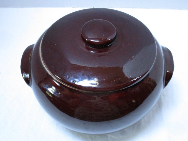 Vintage Bean Pot W/ Lid Brown Bean Crock Ovenware Casserole - Etsy