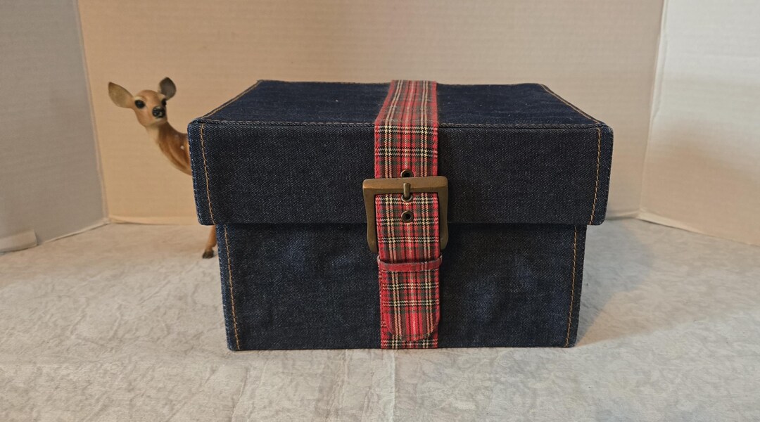 Vintage Case, Blue Jean Denim With Red Plaid Strap and Buckle - Etsy