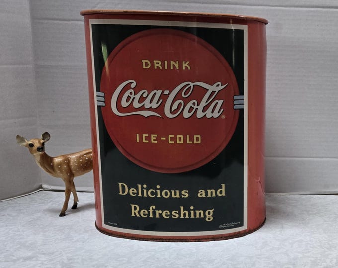 Vintage Coca-cola Trash Can, Lithographed Metal, Dorm Room, Bull's Eye ...