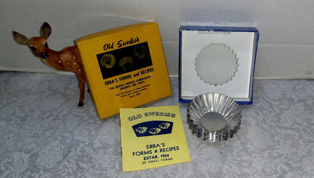 Vintage Old Swedish Sandbakkel Tart Complete Set W/ Recipe Book, 12 ...