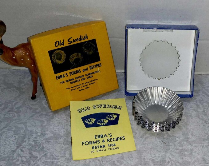 Vintage Old Swedish Sandbakkel Tart Complete Set W/ Recipe Book, 12 ...