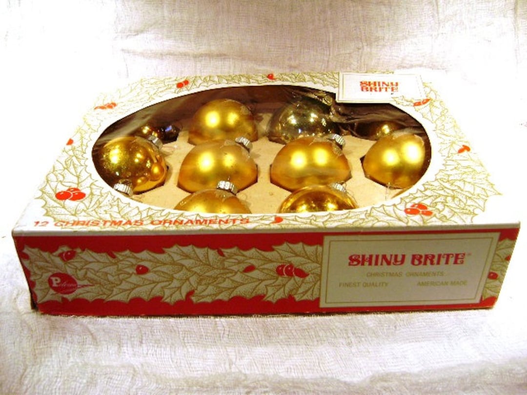Vintage Shiny Brite Ornaments Gold Original Box USA - Etsy