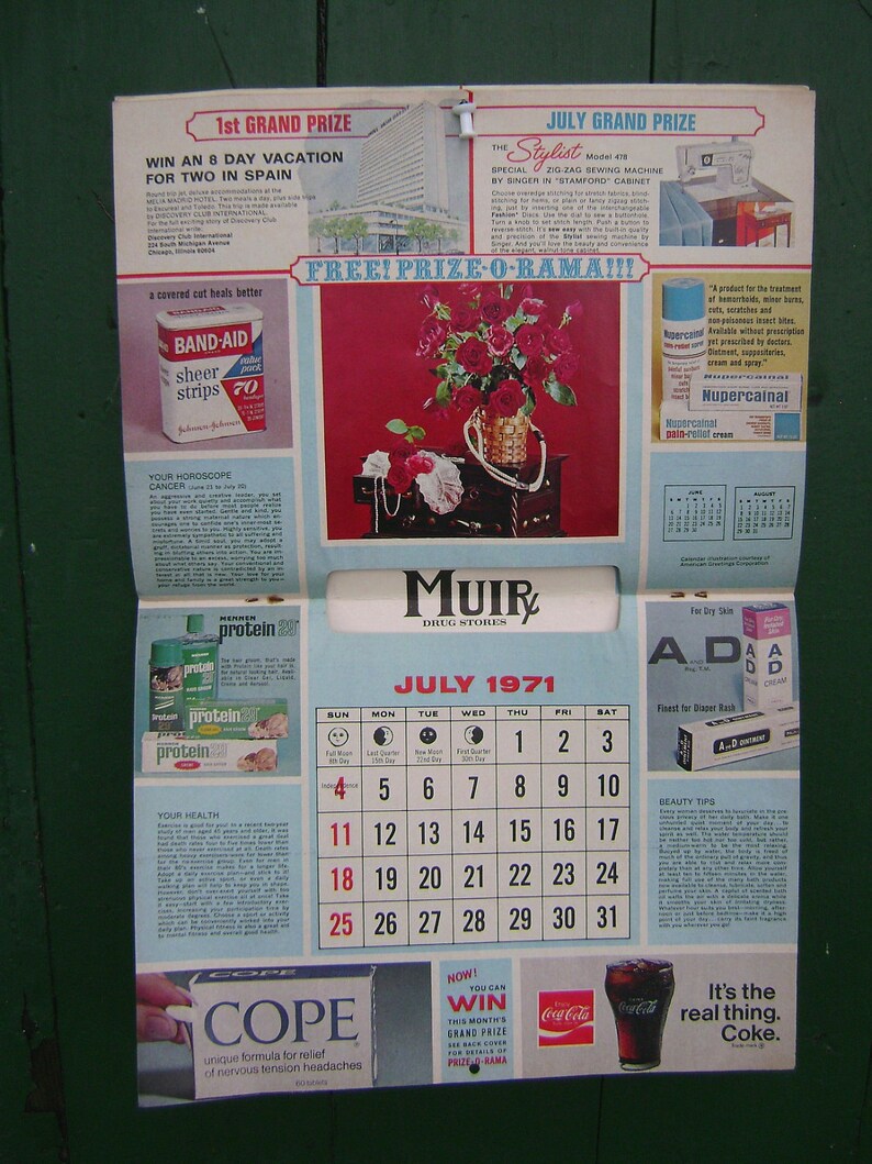 Vintage 1971 Calendar, Muir Drugstore, New Year Advertising, Unused ...