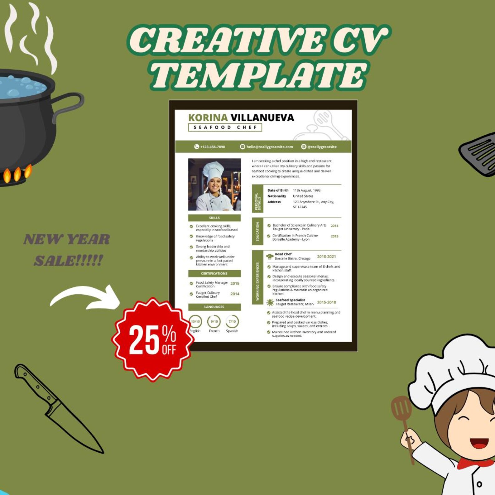 Chef Resume Template Microsoft Word Restaurant CV Template Hospitality ...