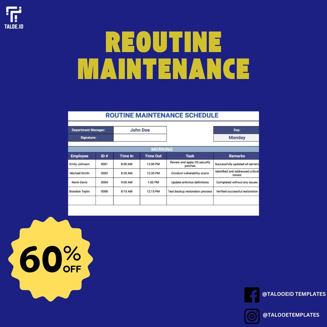 Routine Maintenance Schedule Template, Editable Maintenance Plan, Task ...
