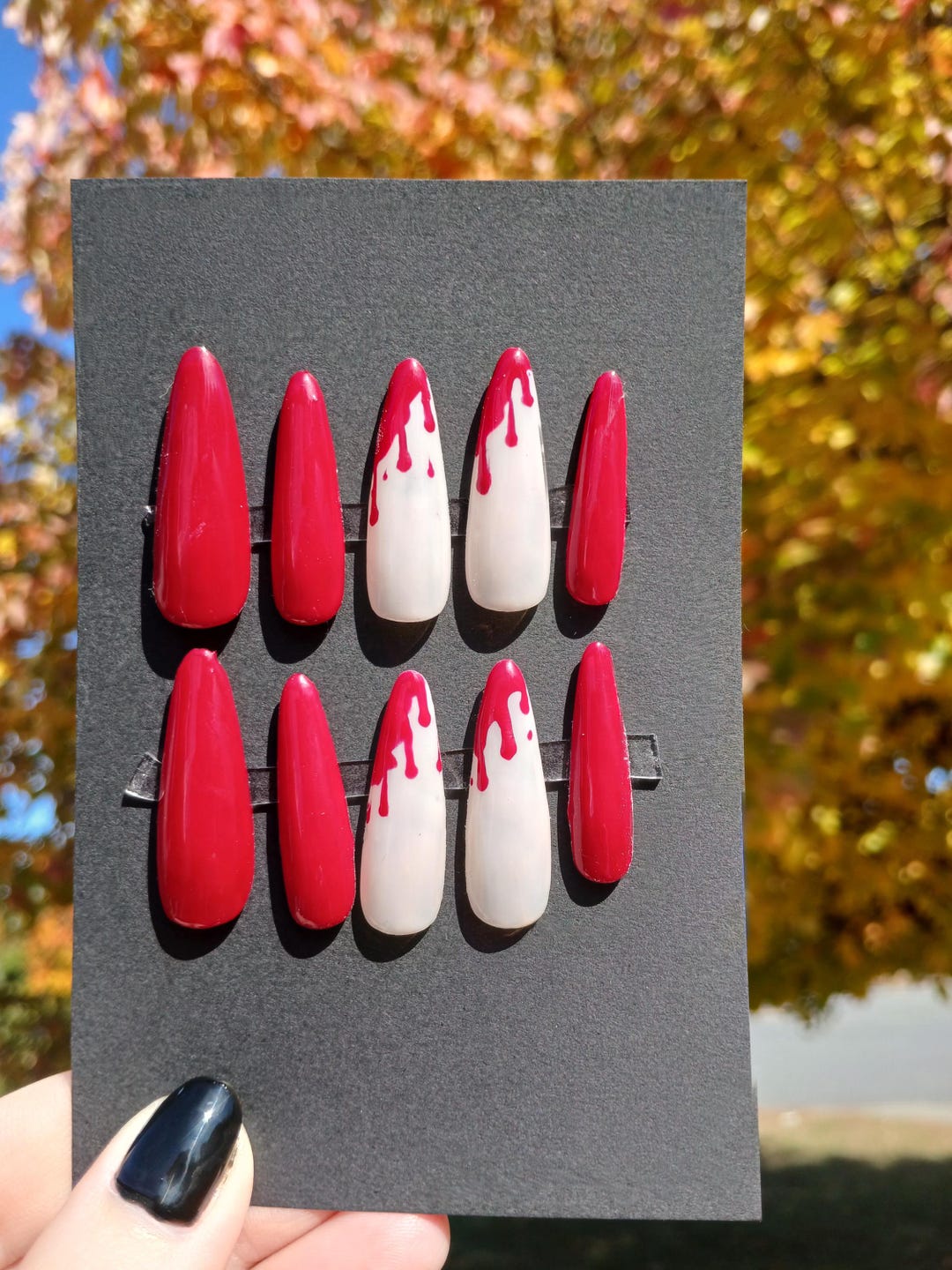 Glossy Bloody French Tip Pointy Nails - Etsy