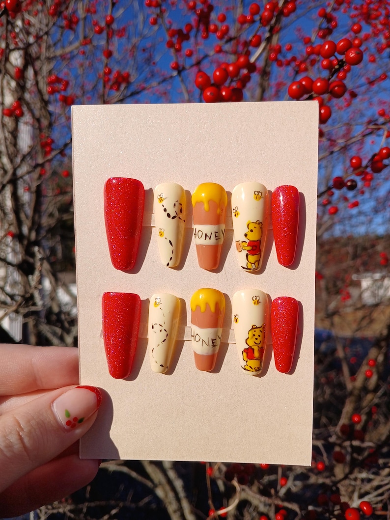 Glossy Winnie the Pooh Coffin Nails Hand Painted Pooh Bear and Honey ...