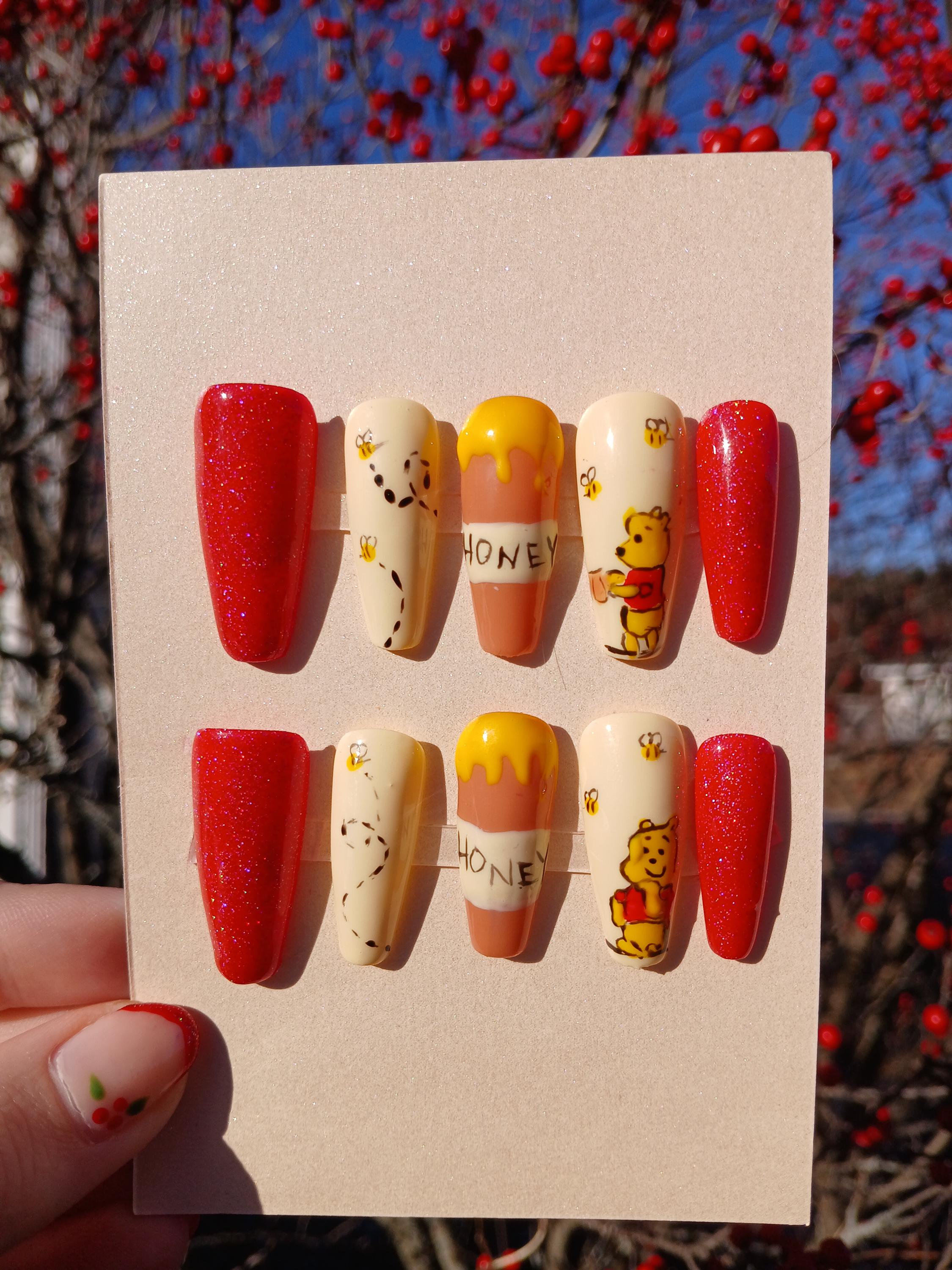 Glossy Winnie the Pooh Coffin Nails Hand Painted Pooh Bear and Honey ...