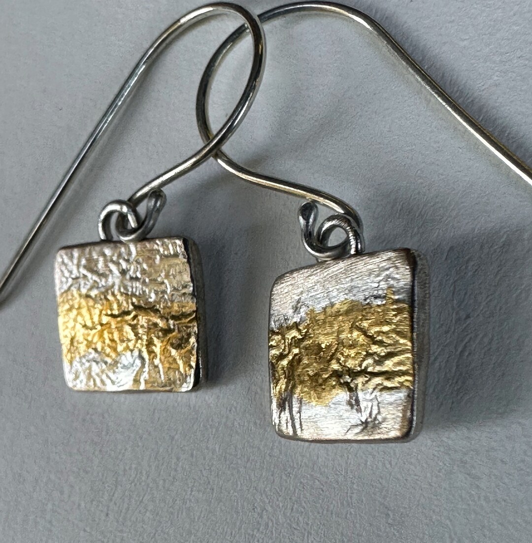 Earring, Gold, Silver, Shiro-shibuichi - Etsy