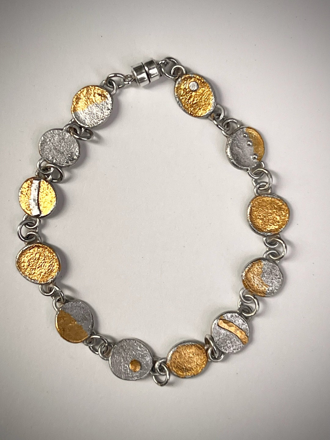 Silver & Gold Textured Bracelet - Etsy