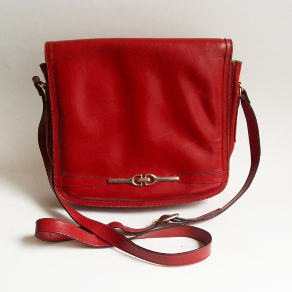 Items similar to red leather purse / shiny red leather shoulder bag ...