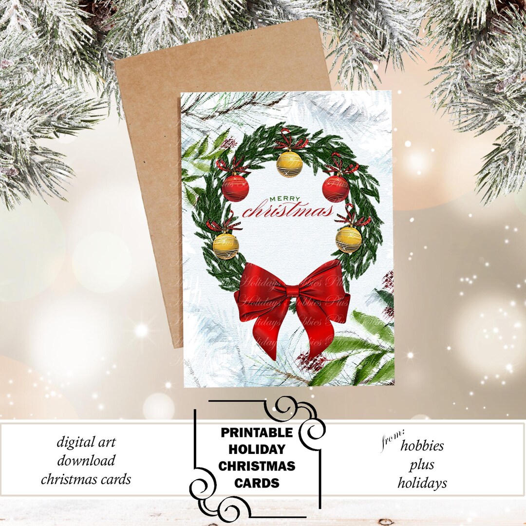 Christmas Wreath Holiday Cards: Printable Yuletide Greetings, Instant ...