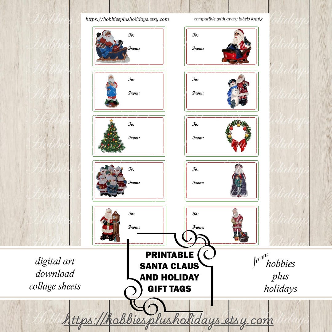 Santa Claus Gift Labels: Printable Christmas Collage Sheet, Instant ...