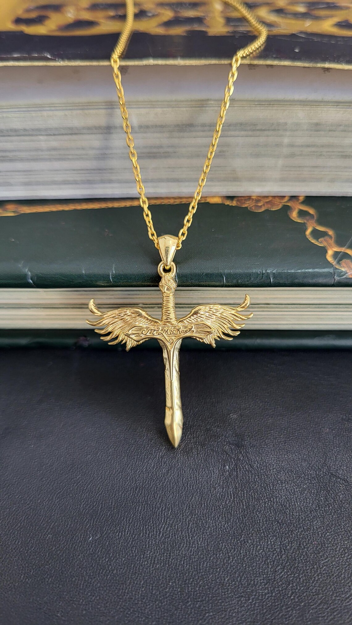 Gold Archangel Michael Sword Pendant, 10k 14k 18k Solid Gold Jewelry ...