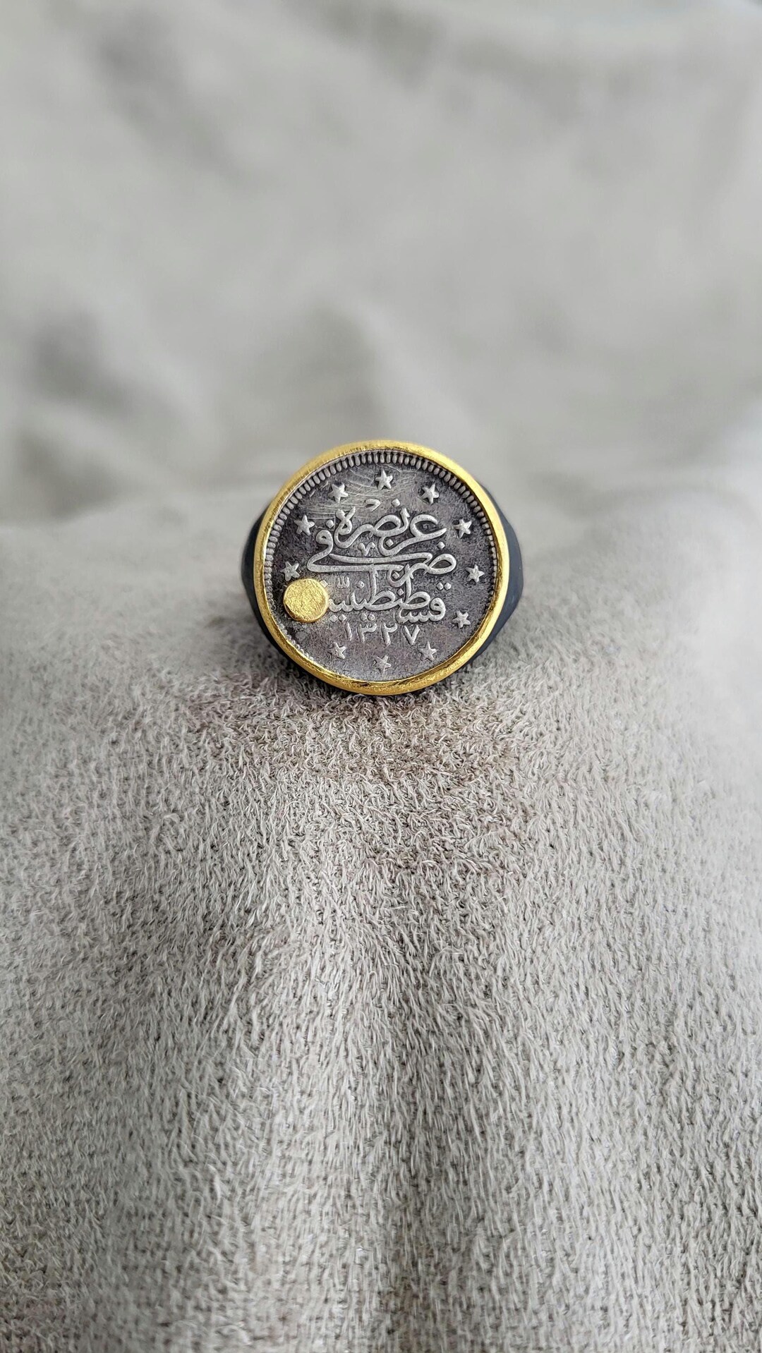 24k Gold and 925k Sterling Silver Handmade Ottoman Coin Ring, 8S ...