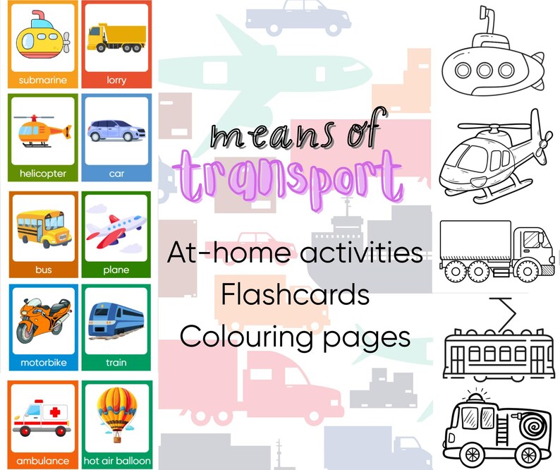 Printable Flashcards Transport Pages, Transport Coloring Pages ...