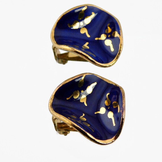 Vintage Cobalt Blue and Gold Artisan Made Ceramic Ear… - Gem