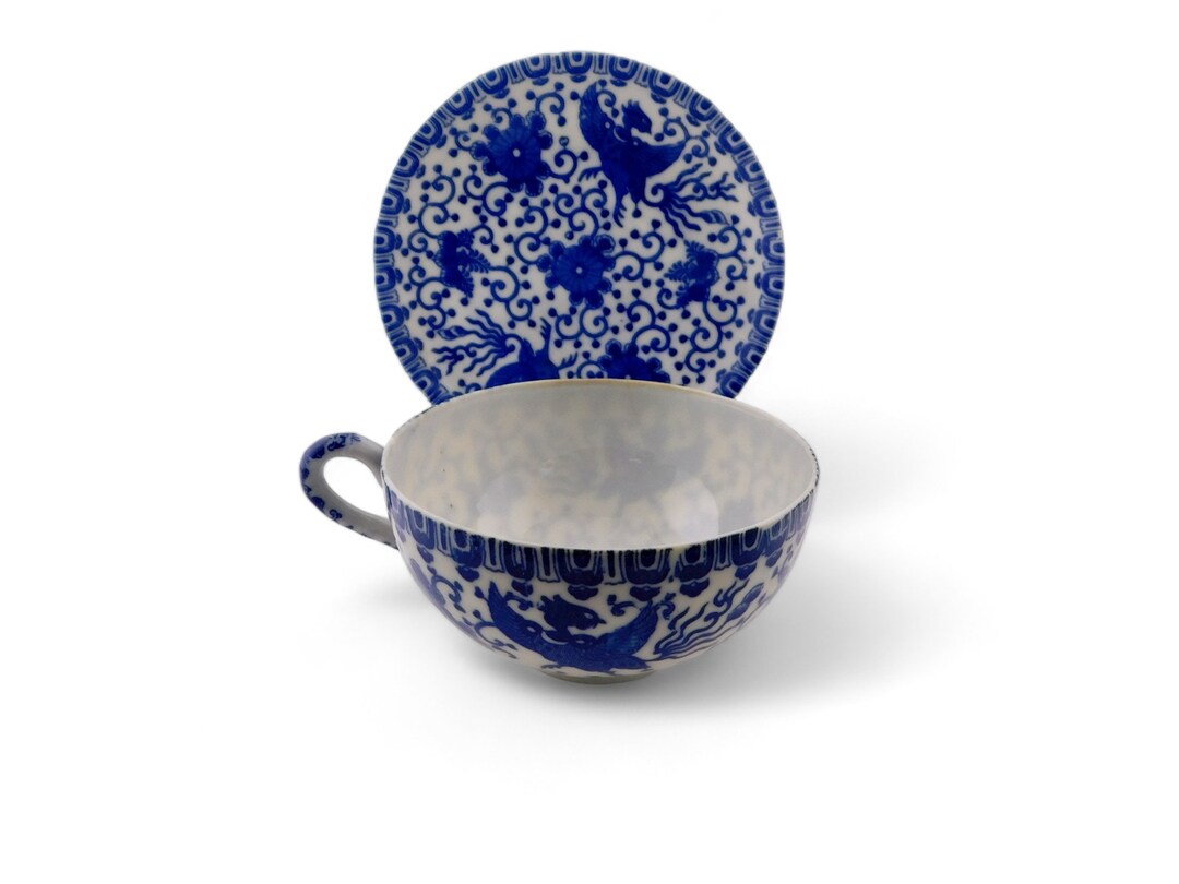 Vintage Blue and White PHOENIX Bird Cup and Saucer. Japan. Teacup and ...
