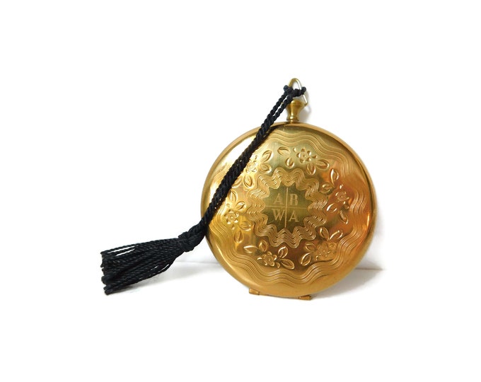Vintage Gold Tone Pocket Watch Shaped Powder Compact With Engraved ABWA ...