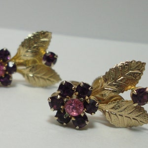 Vintage Gold Tone With Amethyst and Pink FLOWER Rhinestones | Etsy
