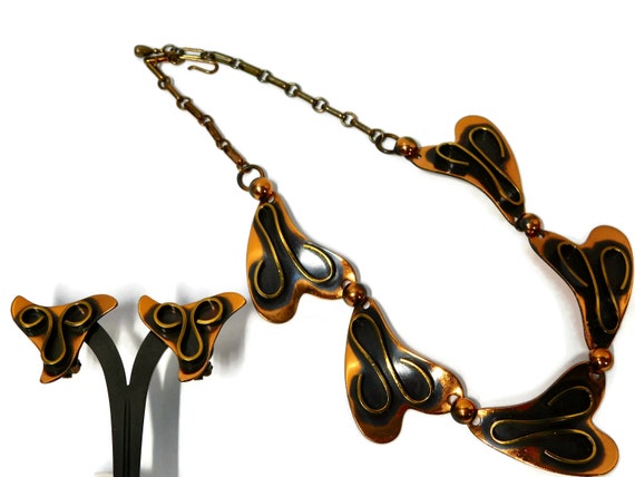 1950s Anodized Copper Choker Necklace and Earrings Se… - Gem