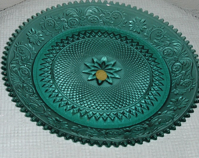 TIARA Spruce Green SANDWICH Pattern Glass Platter. Excellent Condition ...