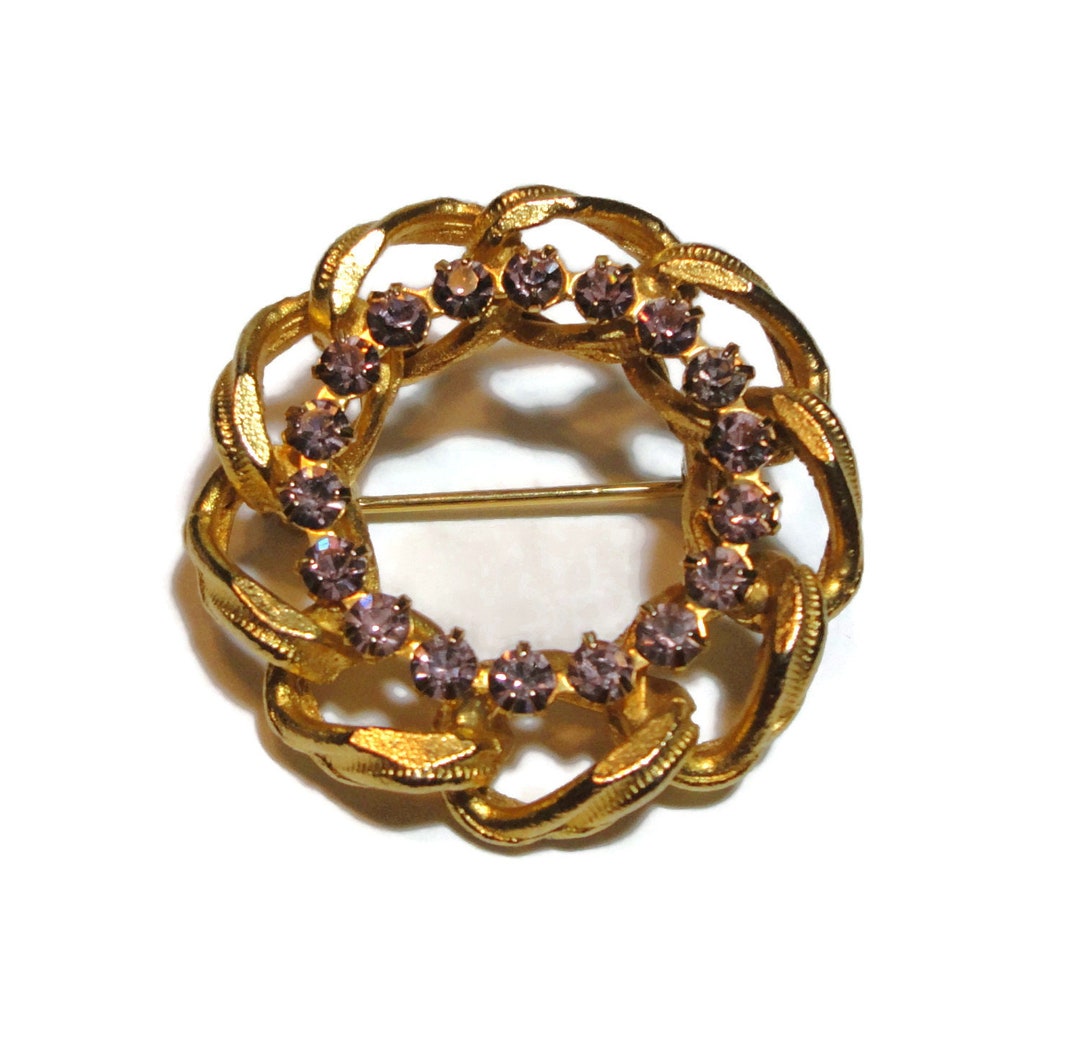 Chain Circle Brooch With Light Pink Rhinestones. Gold Tone Metal - Etsy