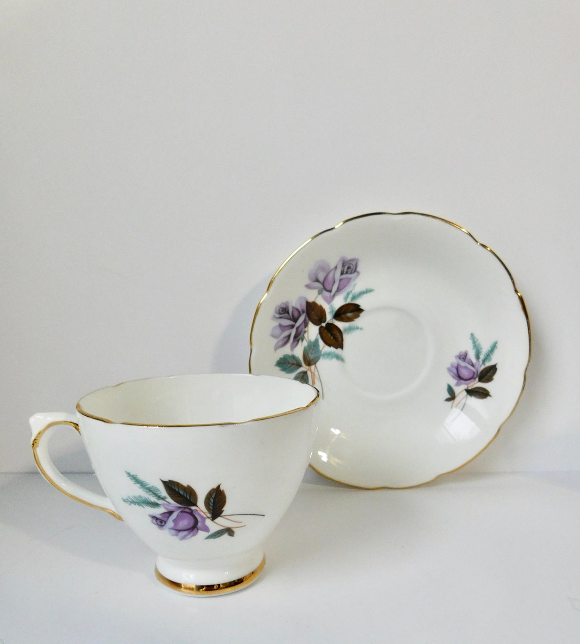 Vintage DELPHINE Bone China Purple Roses Teacup and Saucer. - Etsy
