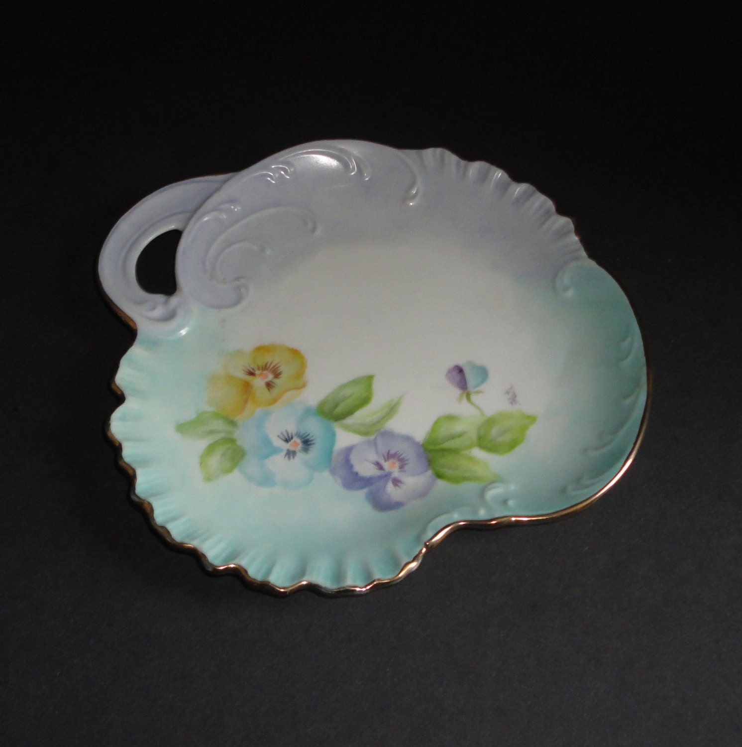 Vintage Hand Painted Pansies Decorative Dish With Handle - Etsy