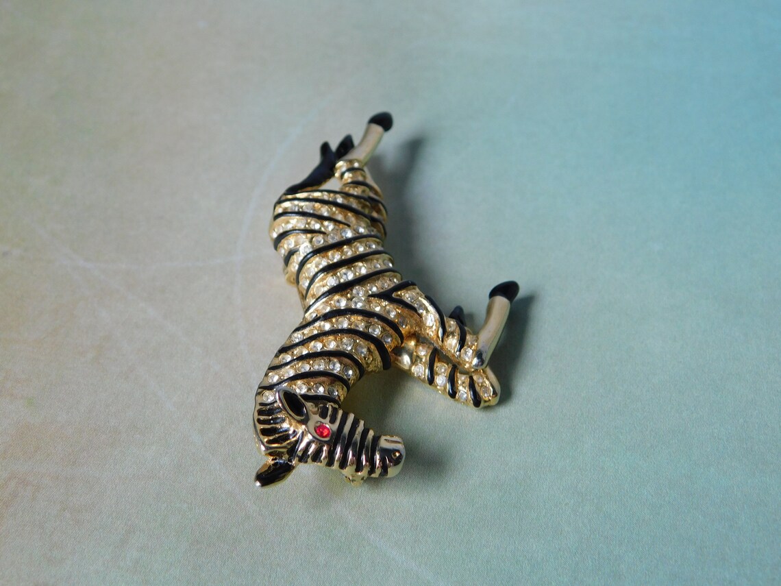 Gold Tone and Black Enamel With Rhinestones Figural ZEBRA | Etsy