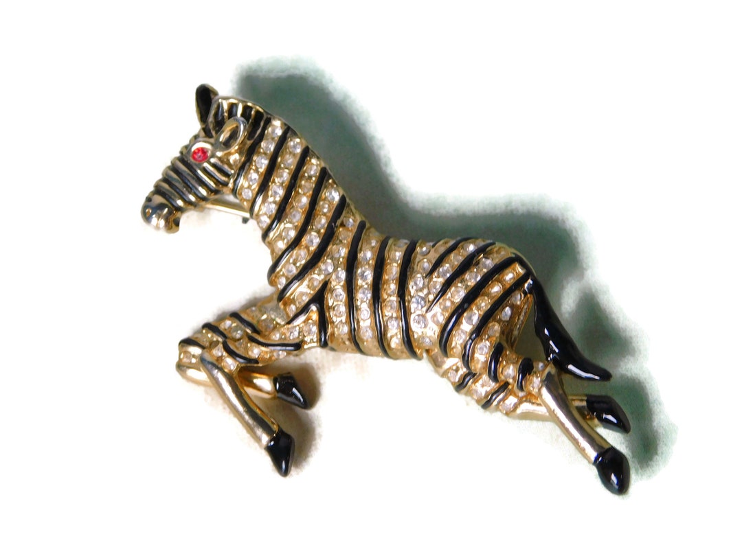 Gold Tone and Black Enamel With Rhinestones Figural ZEBRA Brooch/pin - Etsy