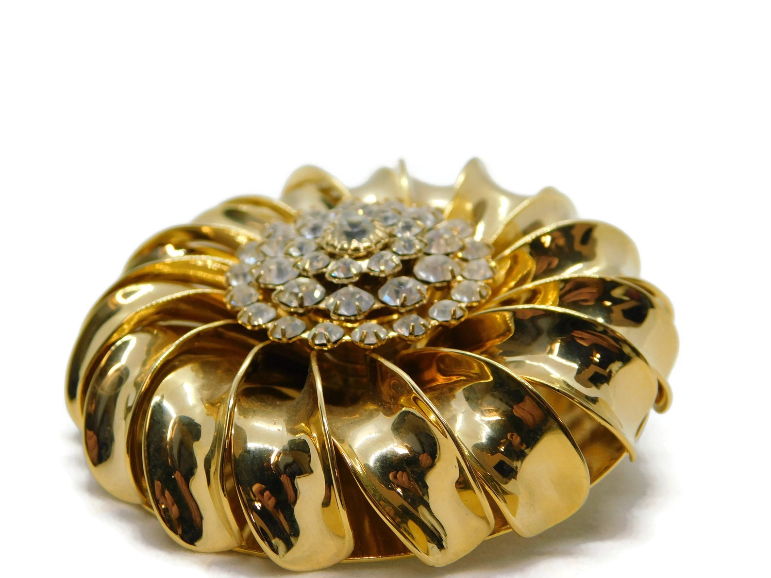 Vintage Gorgeous Gold Tone Flower With Clear Rhinestones - Etsy