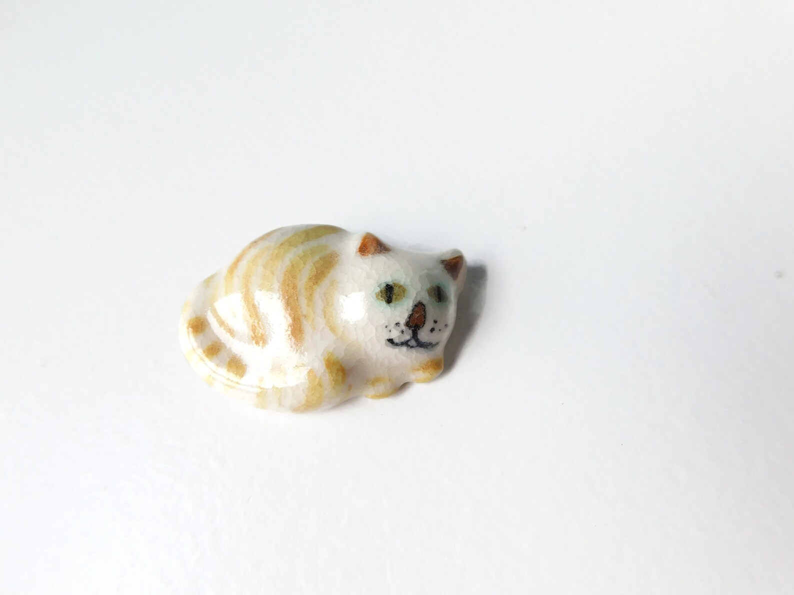 Vintage Hand Made Ceramic Cat Brooch/pin Yellow Striped Cat - Etsy