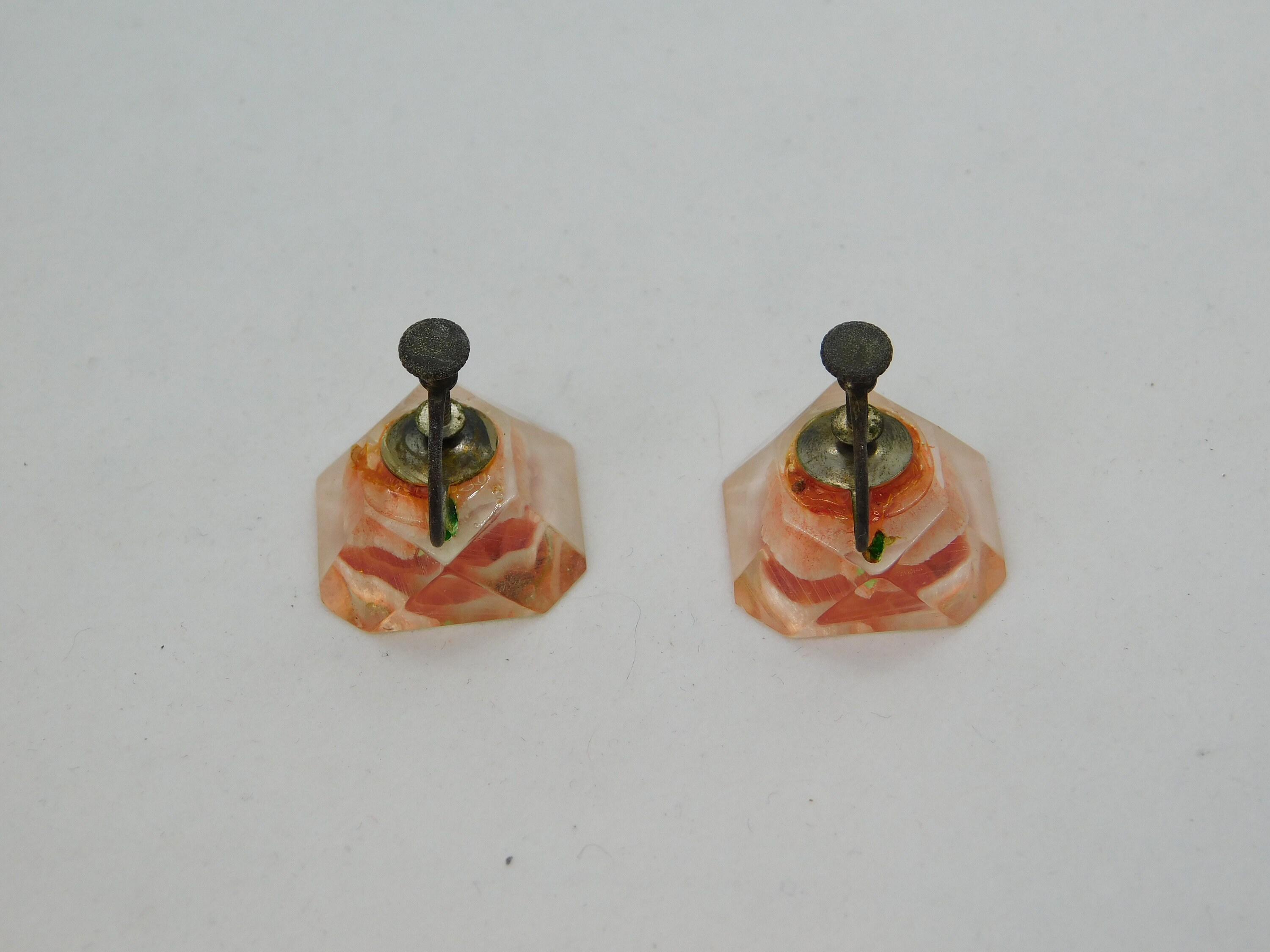 Vintage Clear Resin With Pale Orange Rose Screw Backs - Etsy