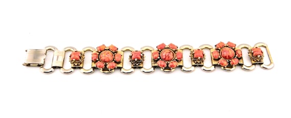 Vintage Mottled Coral Color Glass Flower shaped Brac… - Gem
