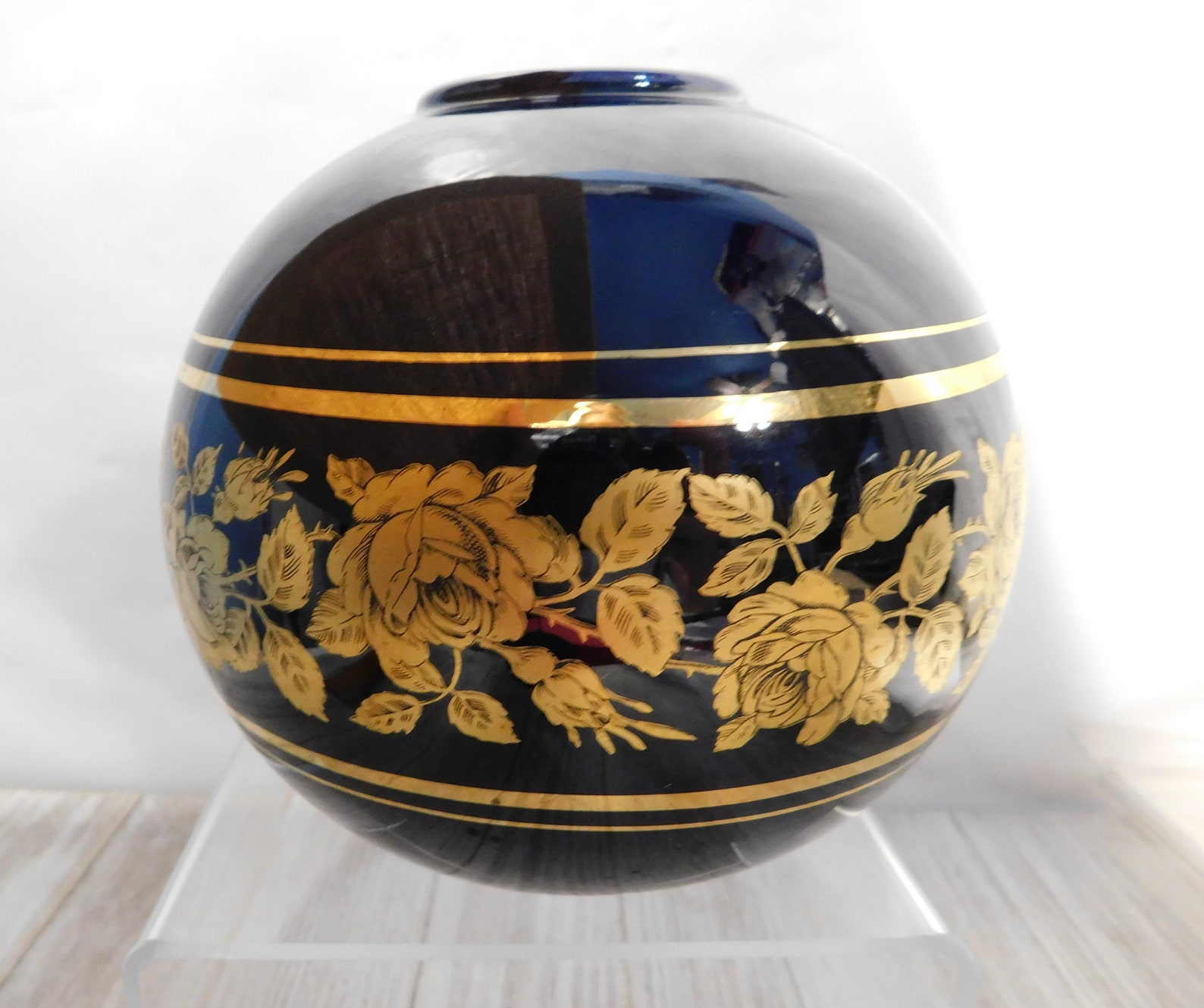 Vintage Limoges Blue With Gold Roses Porcelain Round Lamp/ Chandelier ...