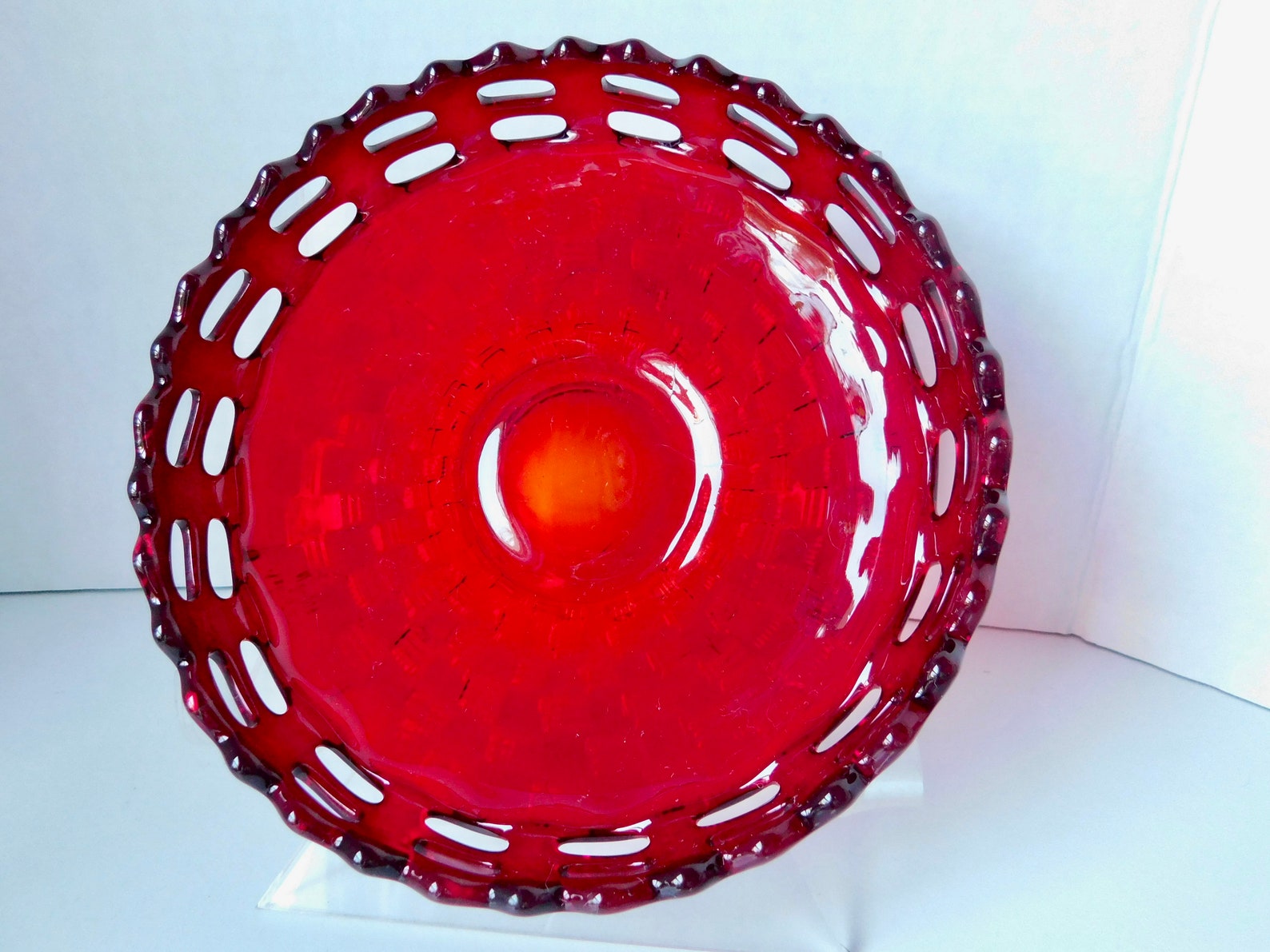 Vintage Fenton Art Glass Ruby Red Basket Wave 2 Rows Open | Etsy