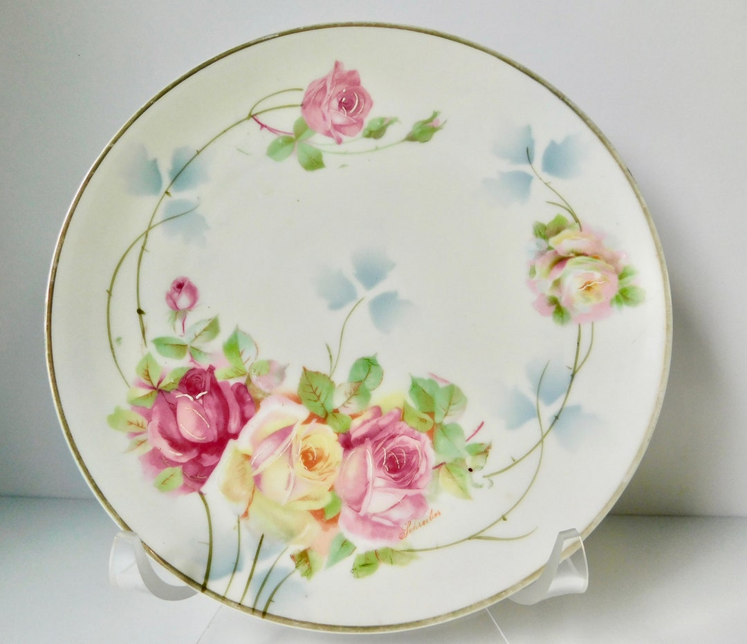 Vintage Jonroth Studios German Hand-painted Pink and Yellow Roses 8.5 ...