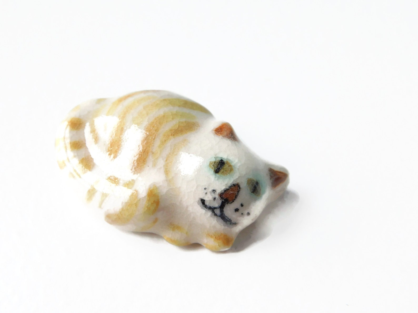 Vintage Hand Made Ceramic Cat Brooch/pin Yellow Striped Cat - Etsy