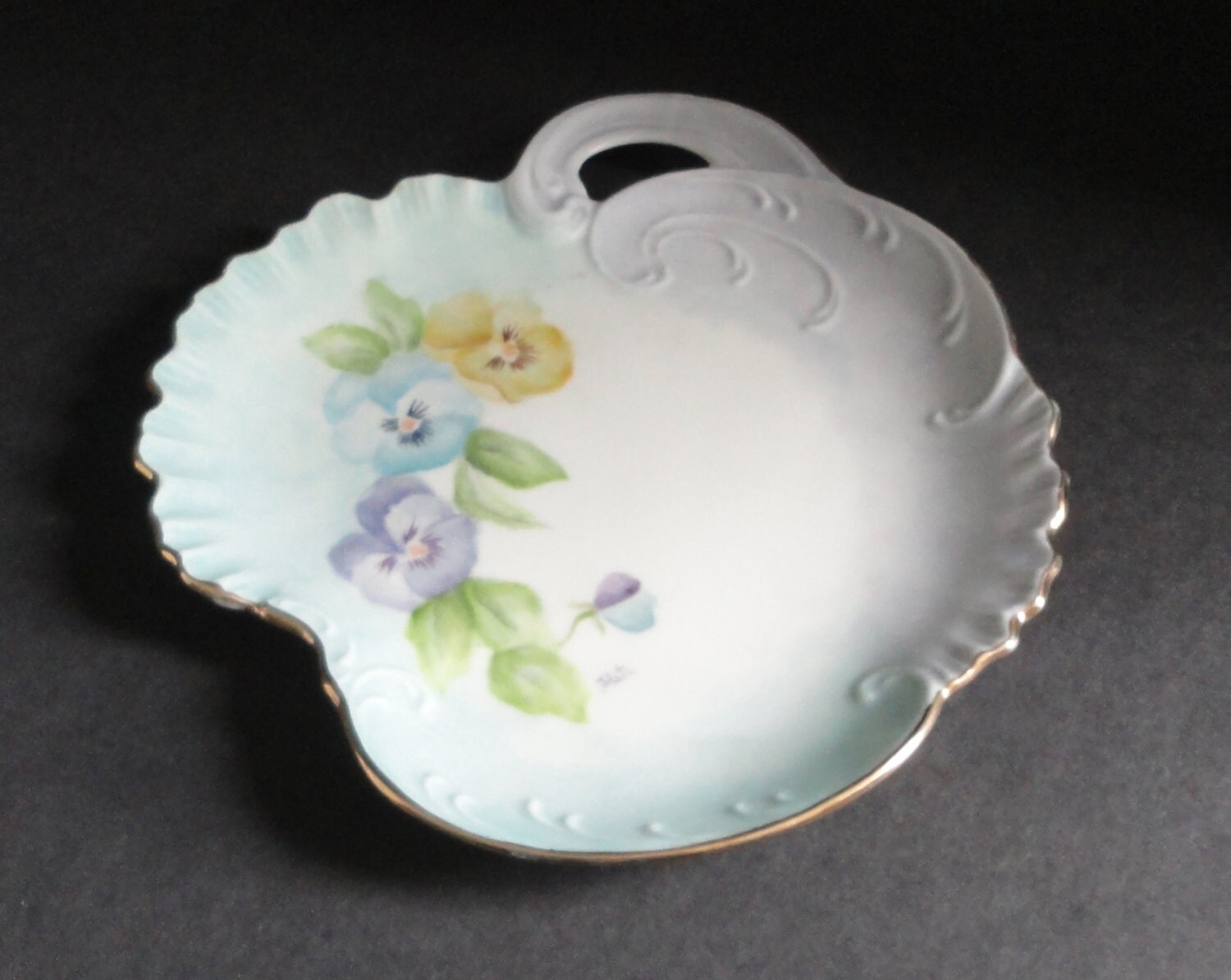 Vintage Hand Painted Pansies Decorative Dish With Handle - Etsy