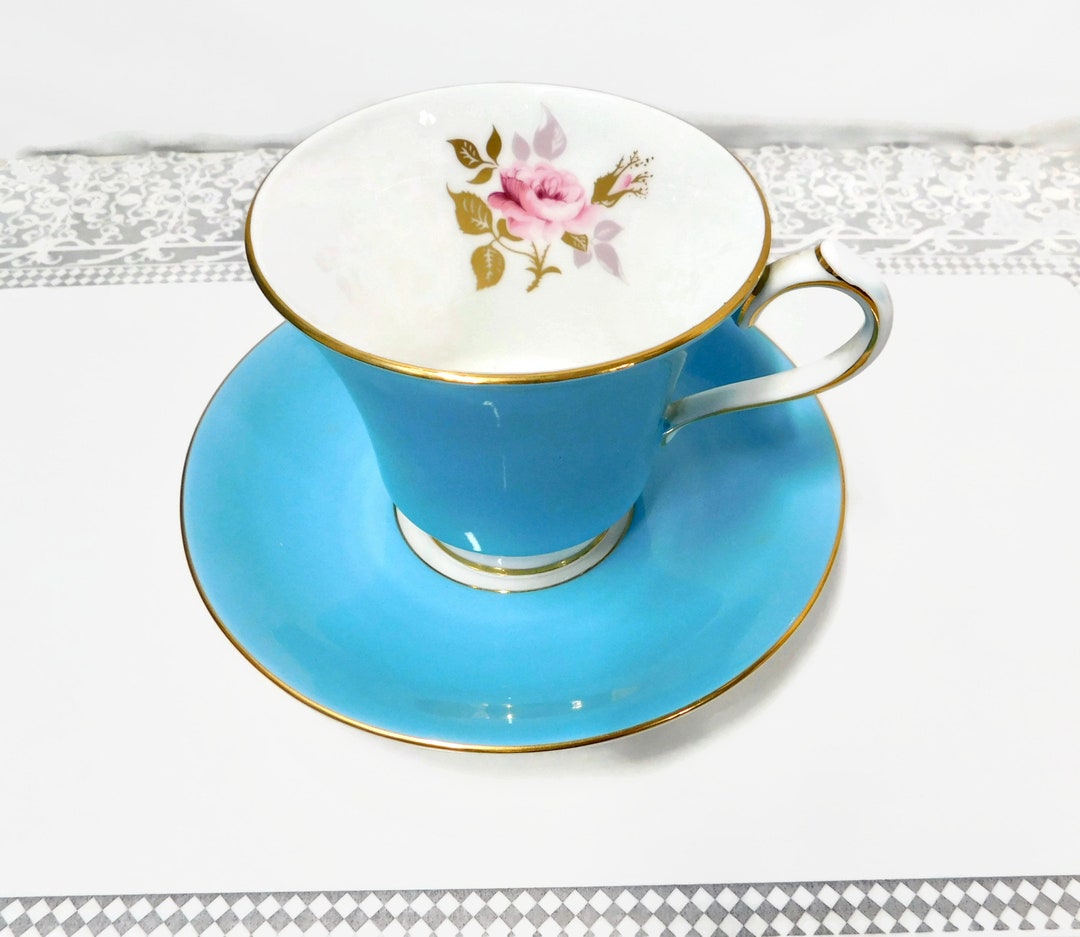Vintage AYNSLEY Fine Bone China Turquoise Blue Corset Teacup and Saucer ...