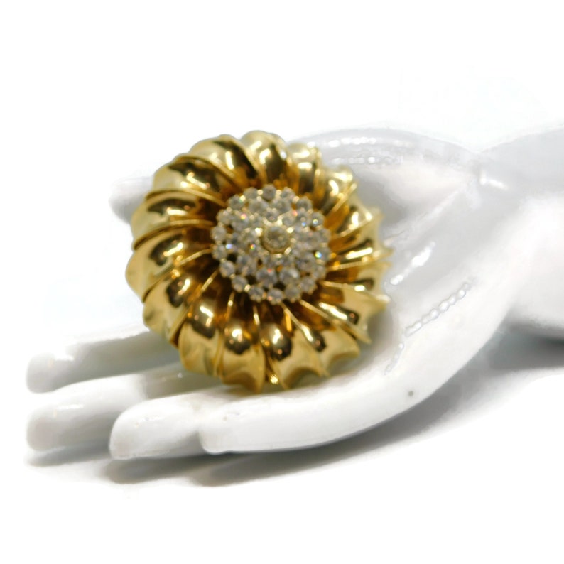 Vintage Gorgeous Gold Tone Flower With Clear Rhinestones - Etsy