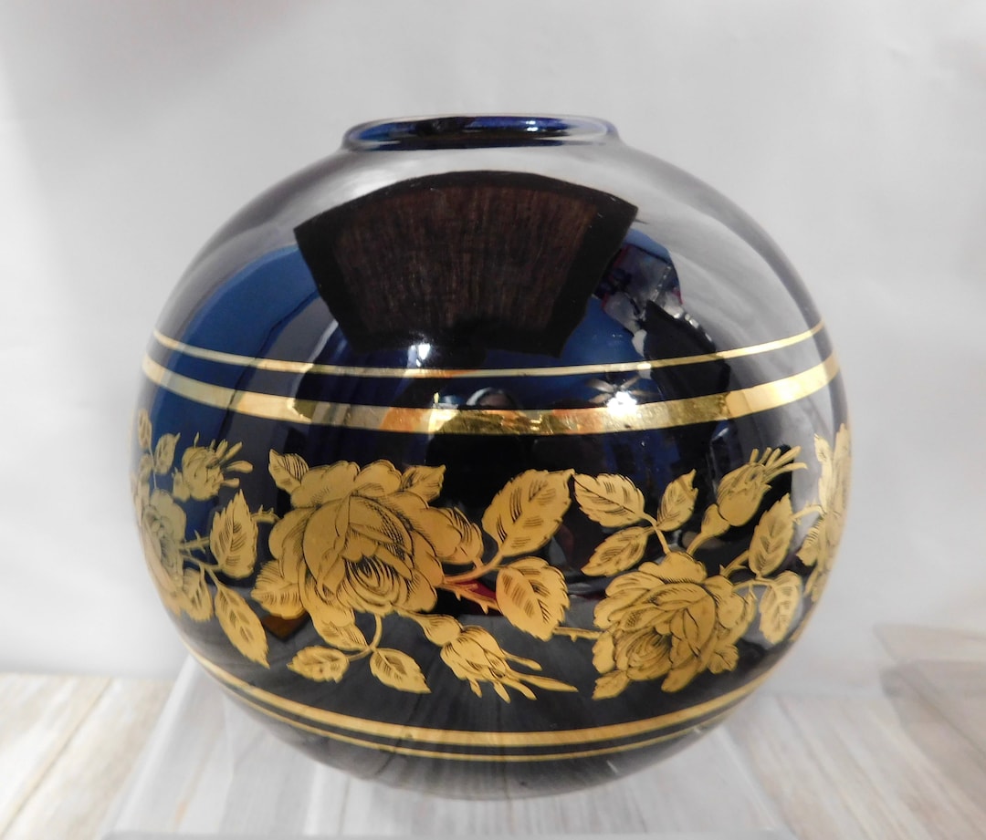 Vintage Limoges Blue With Gold Roses Porcelain Round Lamp/ Chandelier ...