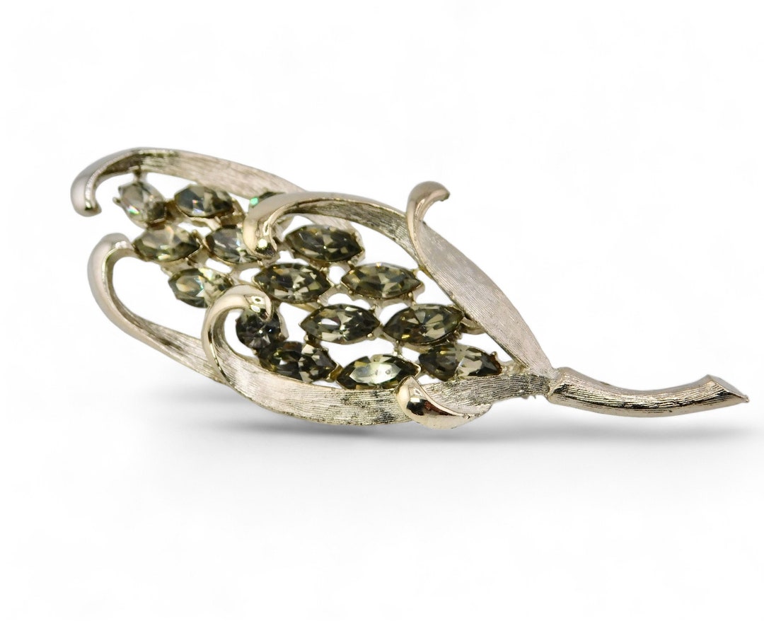 Mid Century BSK Silver Tone and Smokey Gray Rhinestones Brooch, Pin - Etsy
